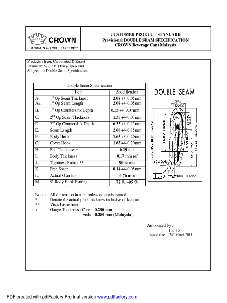 Double Seam Specification Normal Cans With Bangi Lids | PDF
