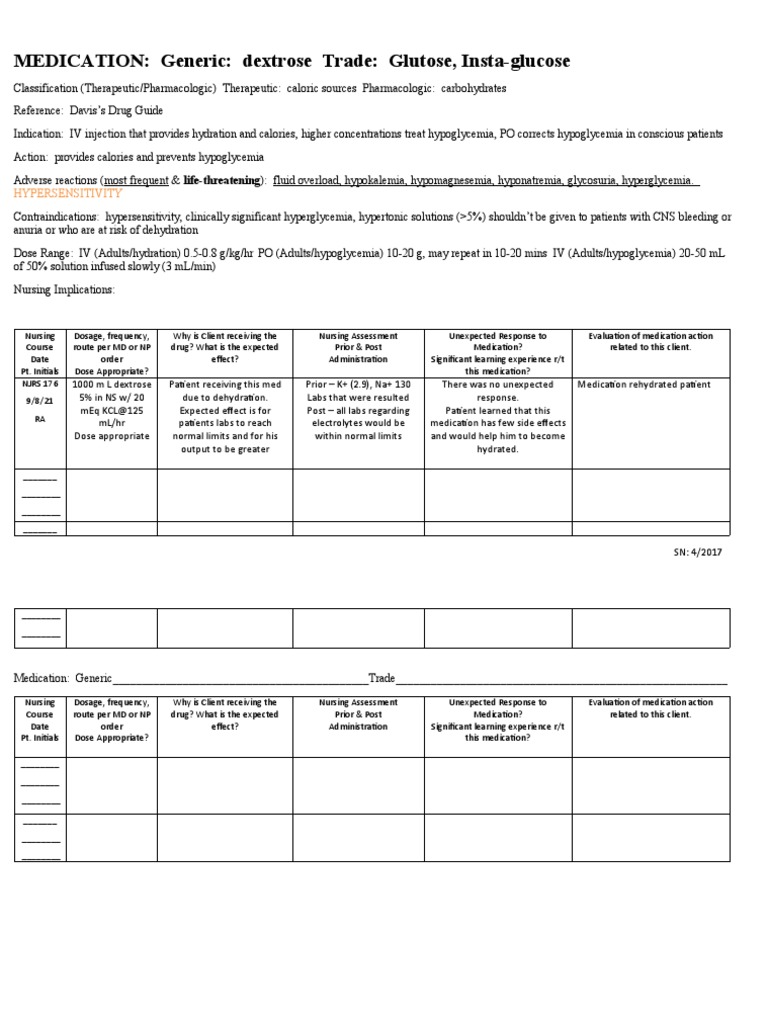 MEDICATION: Generic: Dextrose Trade: Glutose, Insta-Glucose | PDF ...