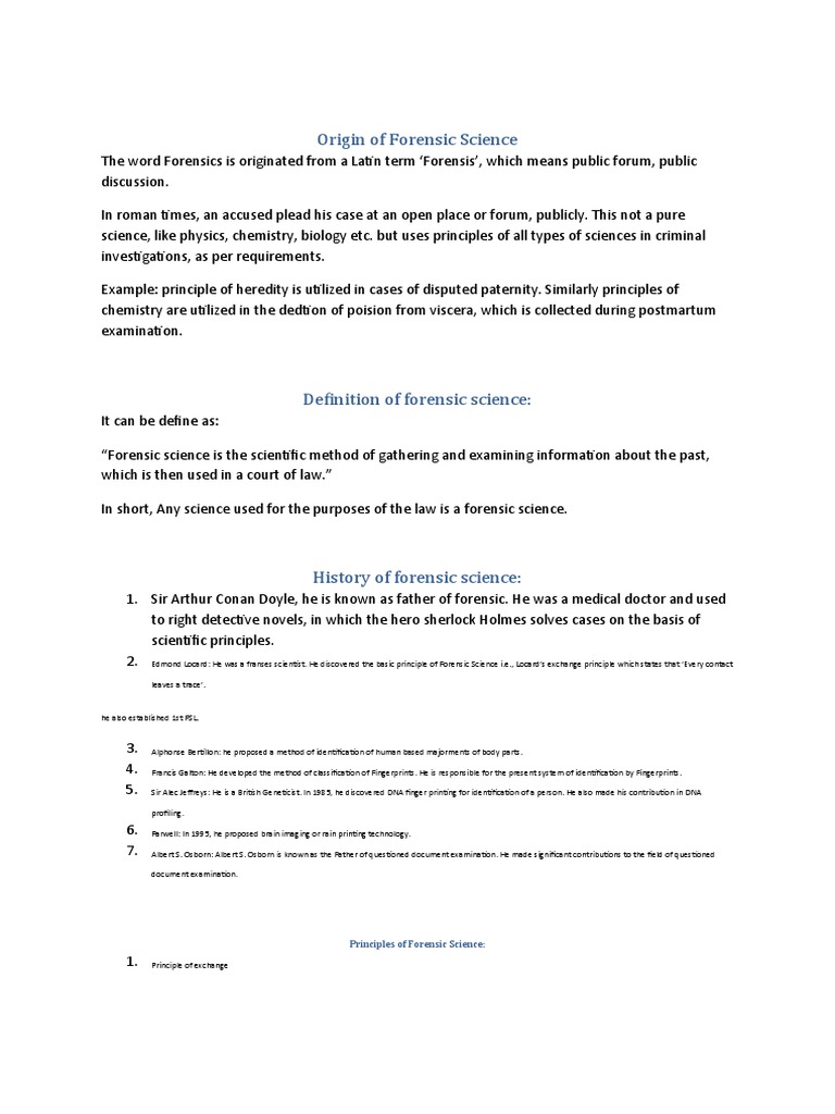 Forensic Science Meaning, Definition, Origin and Its History | PDF ...