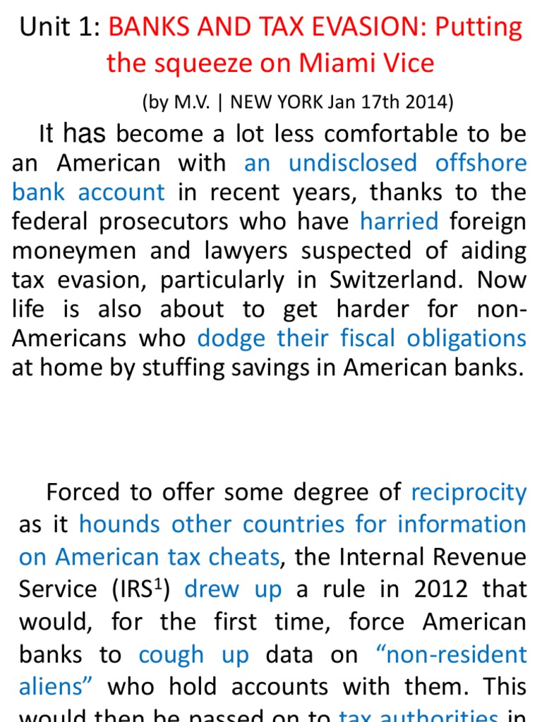 Unit 1-BANKS AND TAX EVASION Phien Ban in | PDF | Banks | Taxes