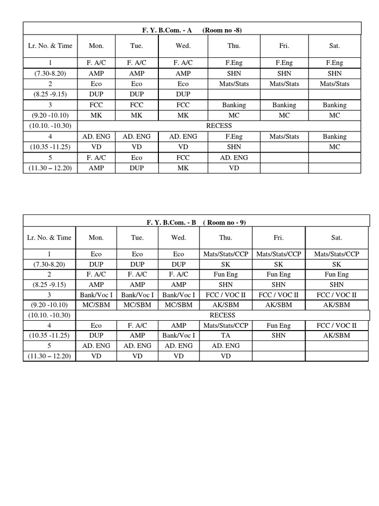 Time Table F.Y - 2021-22 | PDF
