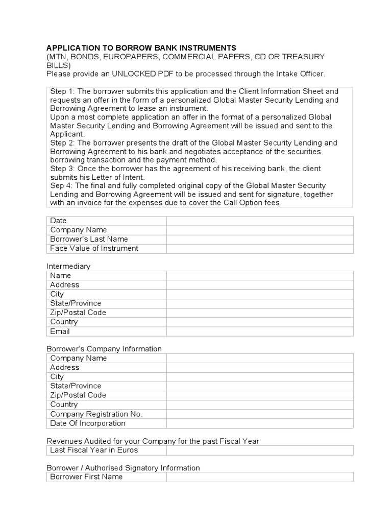Application To Borrow Bank Instruments v2 | PDF | Banks | Loans