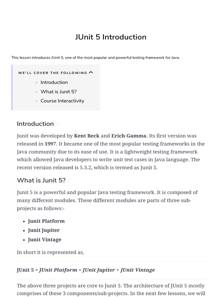 JUnit 5 Overview and Architecture | PDF | Method (Computer Programming) | Java (Programming ...
