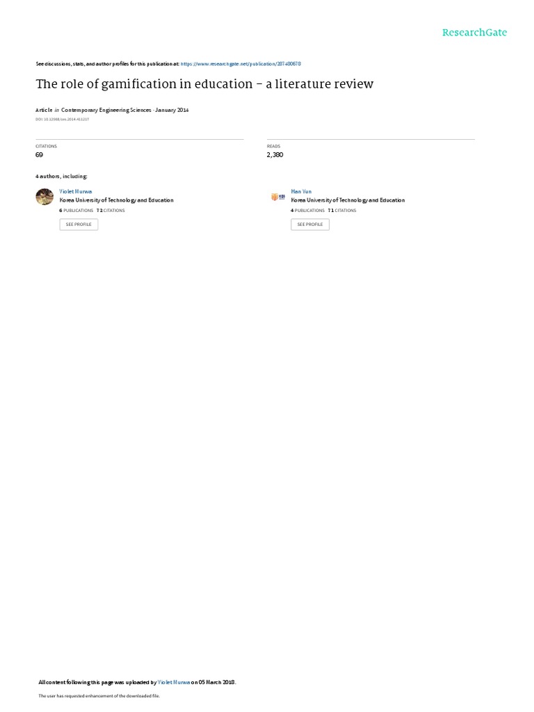 The Role of Gamification in Education | PDF | Motivational | Motivation