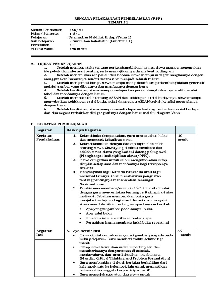 RPP Kelas 6 SD Bahasa Inggris | PDF