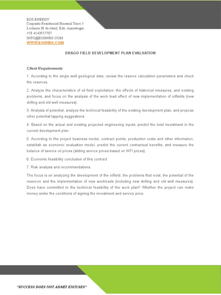 Client Requirements: Drago Field Development Plan Evaluation | PDF ...