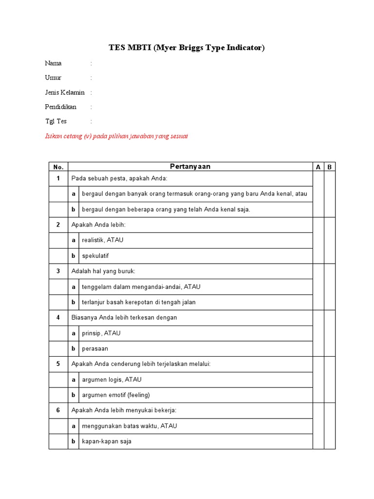 Soal - LJ Mbti | PDF