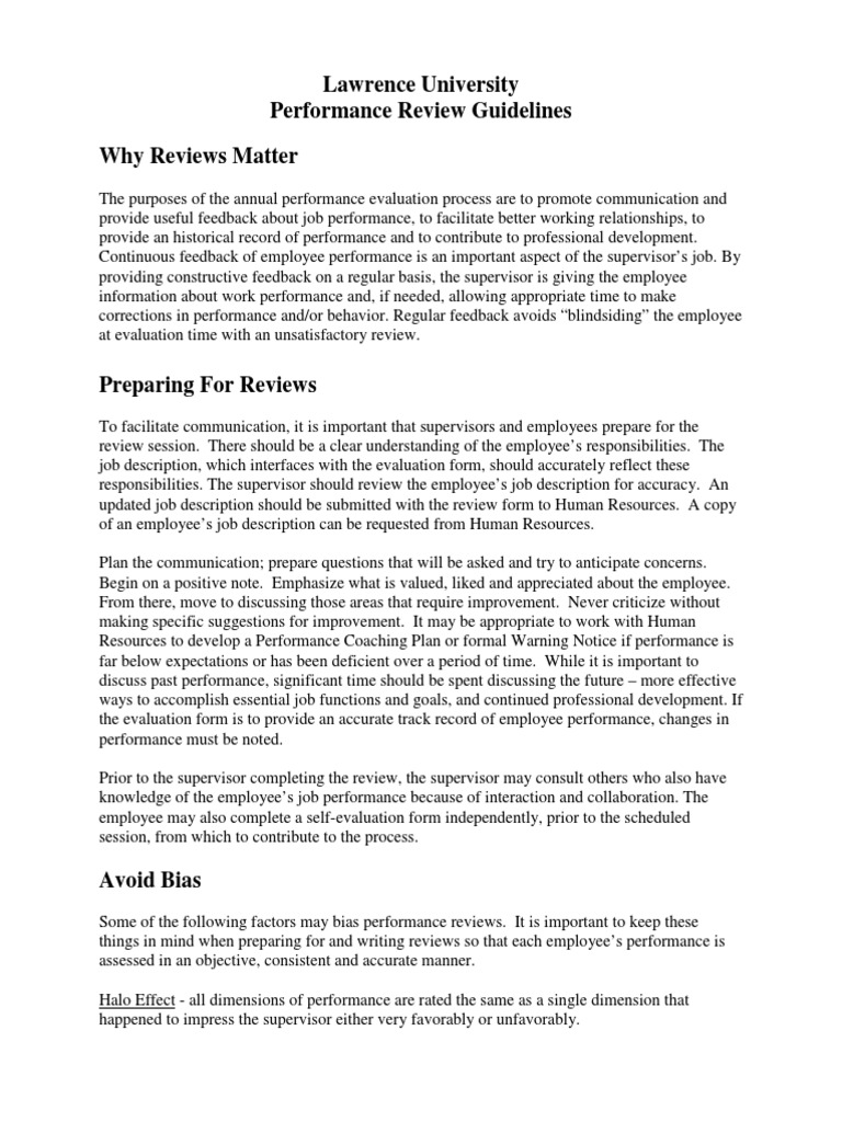 Performance Review Guidelines | PDF | Performance Appraisal | Goal