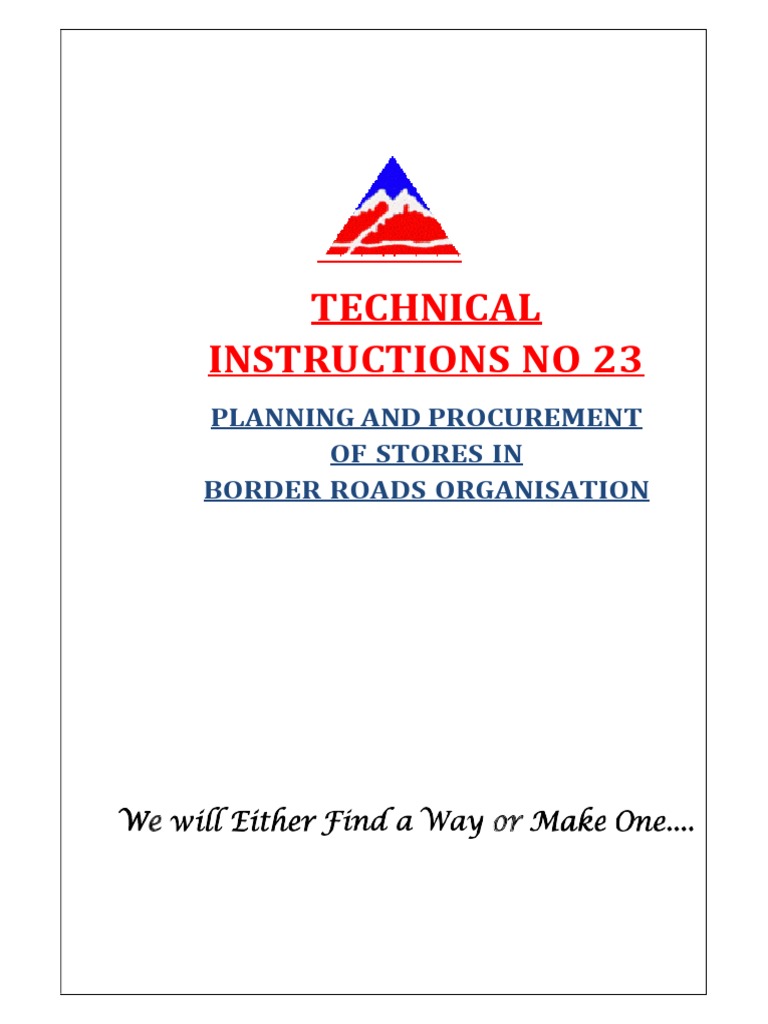 Technical Instructions No 23: Planning and Procurement of Stores in ...