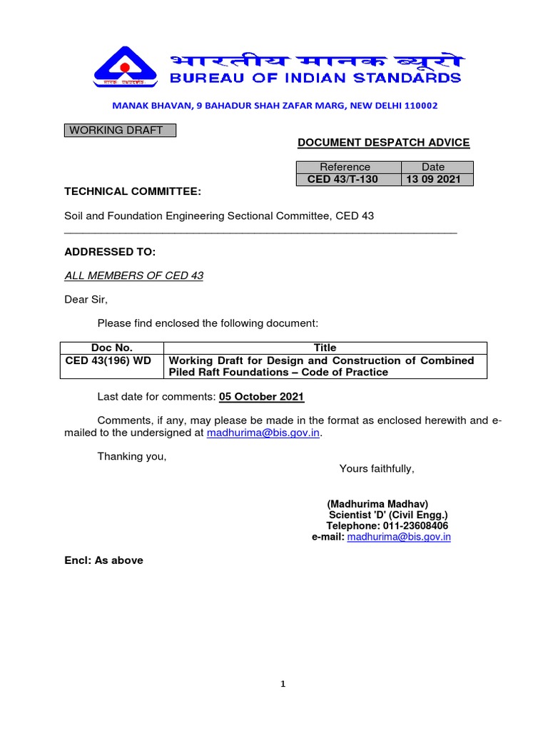 Working Draft of Combined Piled-Raft Foundation, Doc - CED 43 (196) WD ...