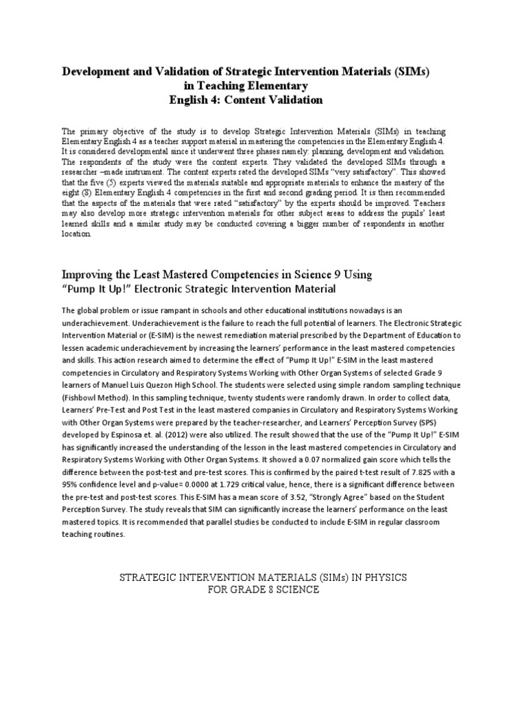 Development and Validation of Strategic Intervention Materials ...