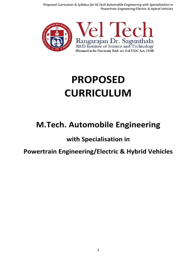 M Tech Automobile Engineering Proposed Curriculum | PDF | Electric ...