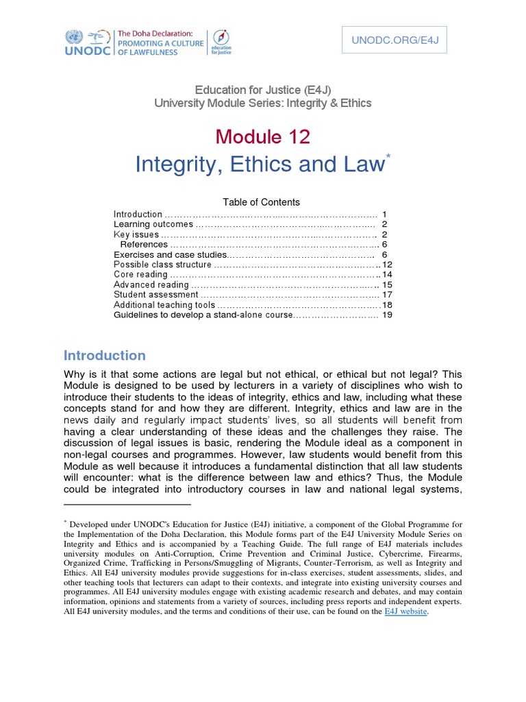 Integrity, Ethics and Law: Education For Justice (E4J) University Module Series: Integrity ...