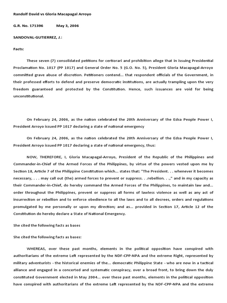 Randolf David Vs Gloria Macapagal Arroyo | PDF | Overbreadth Doctrine ...