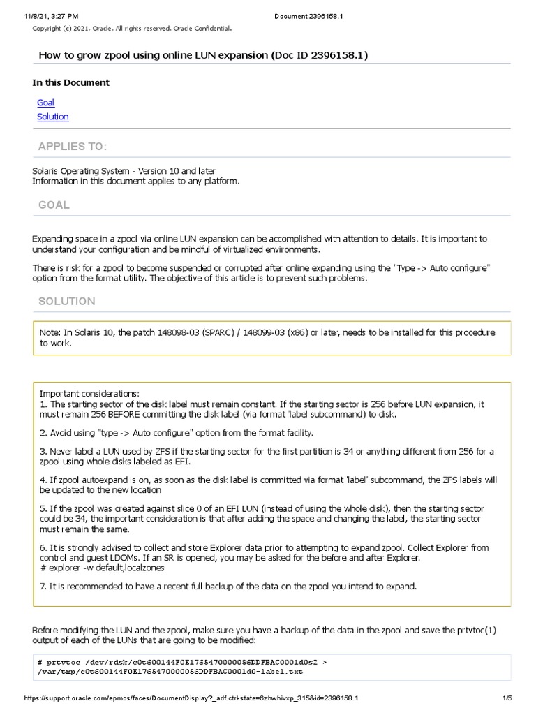 How To Grow Zpool Using Online LUN Expansion | PDF | Software ...