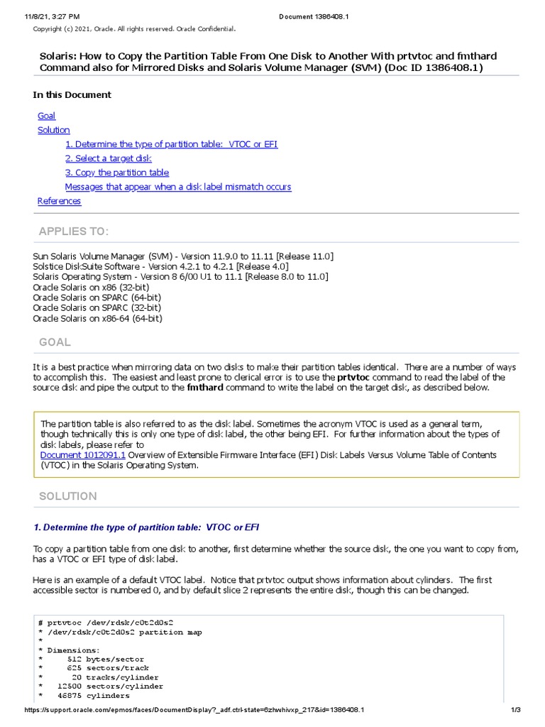 How To Copy The Partition Table From One Disk To Another With Prtvtoc and Fmthard Command Also ...