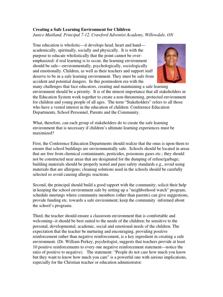 Safe Learning Environments Pdf Teachers Reinforcement