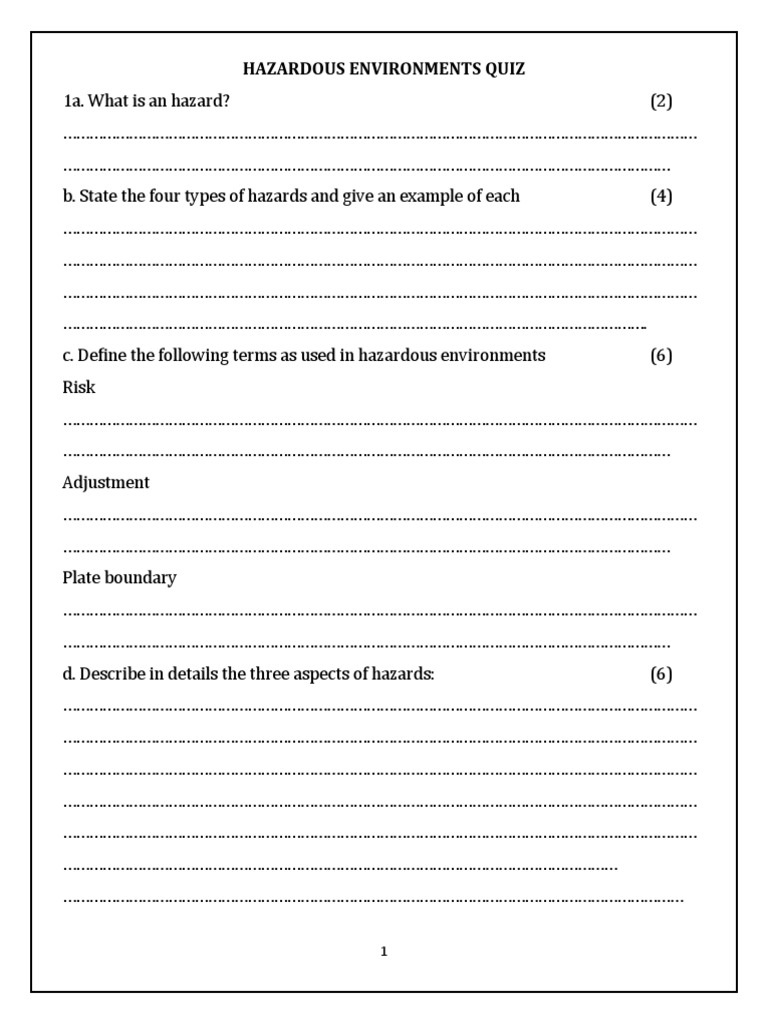 Hazards Quiz | PDF | Hazards | Natural Environment