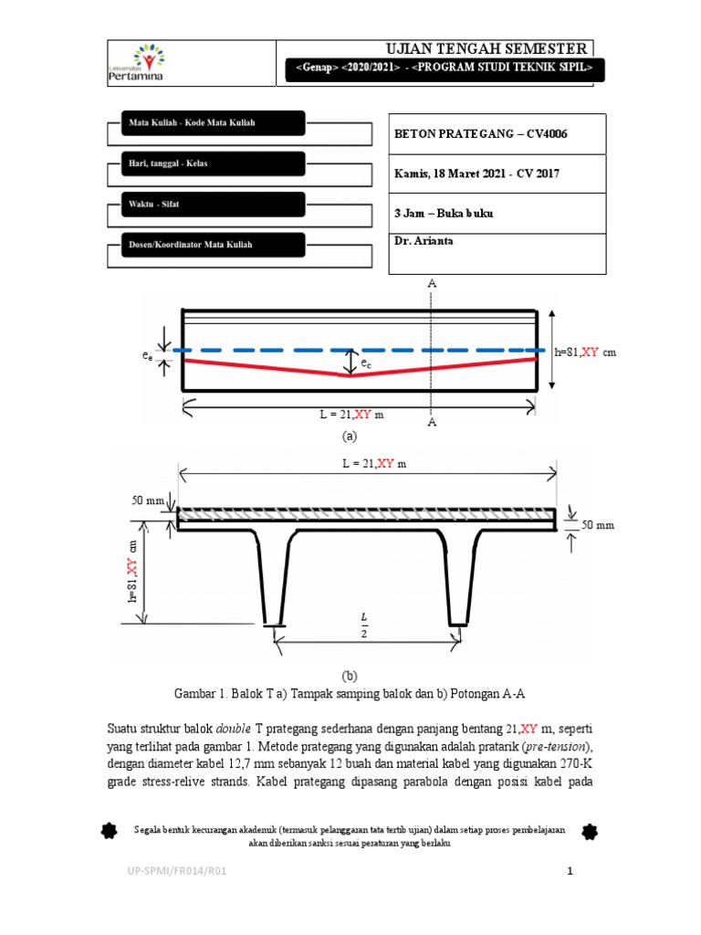 Soal Uts Beton Prategang 2021 | PDF
