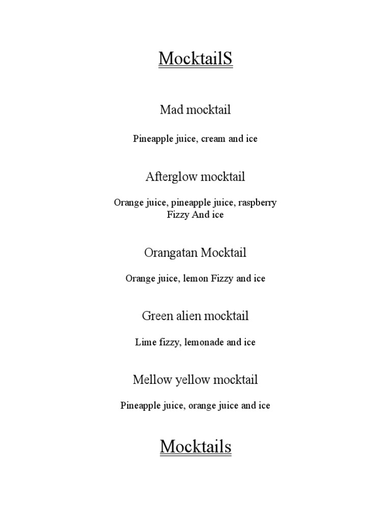 Mock Tails | PDF | Cooking, Food & Wine