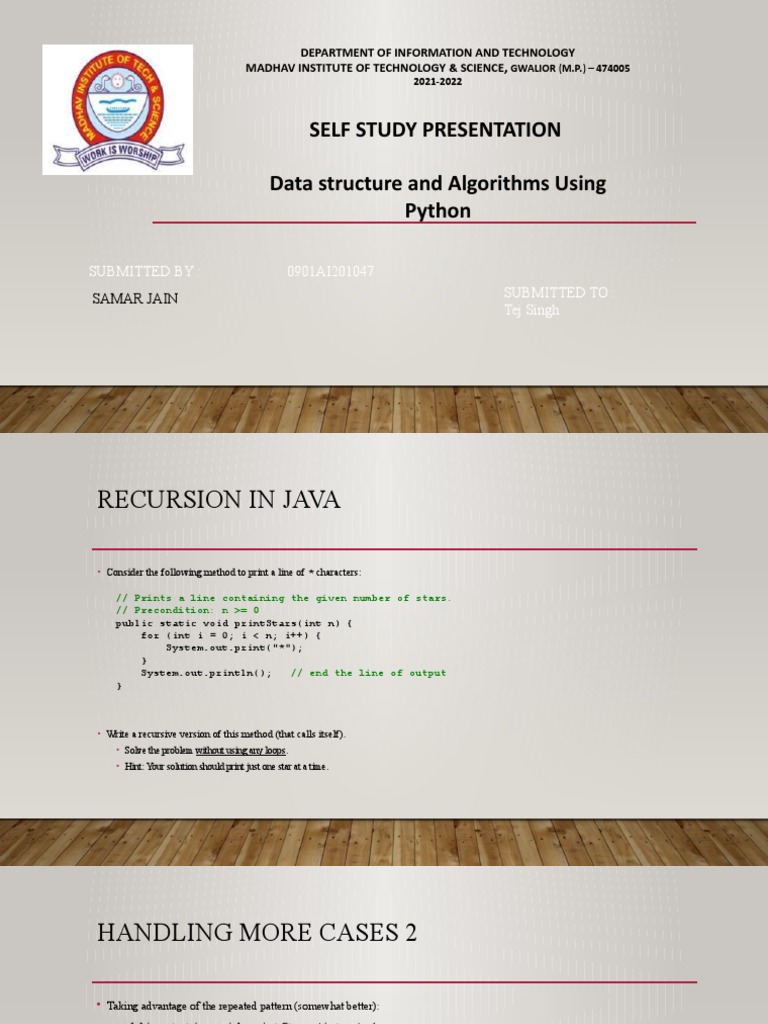 Self Study Presentation Data Structure and Algorithms Using Python | PDF