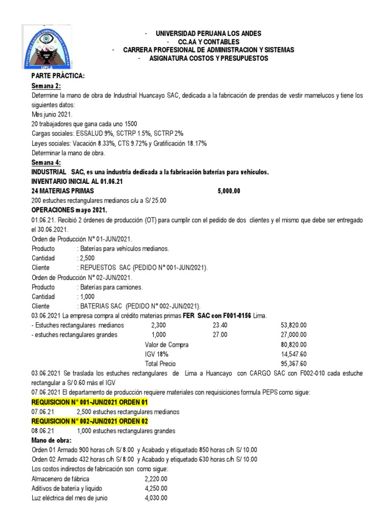 Examen Practico de Costos y Presupuestos | PDF | Presupuesto | Economias