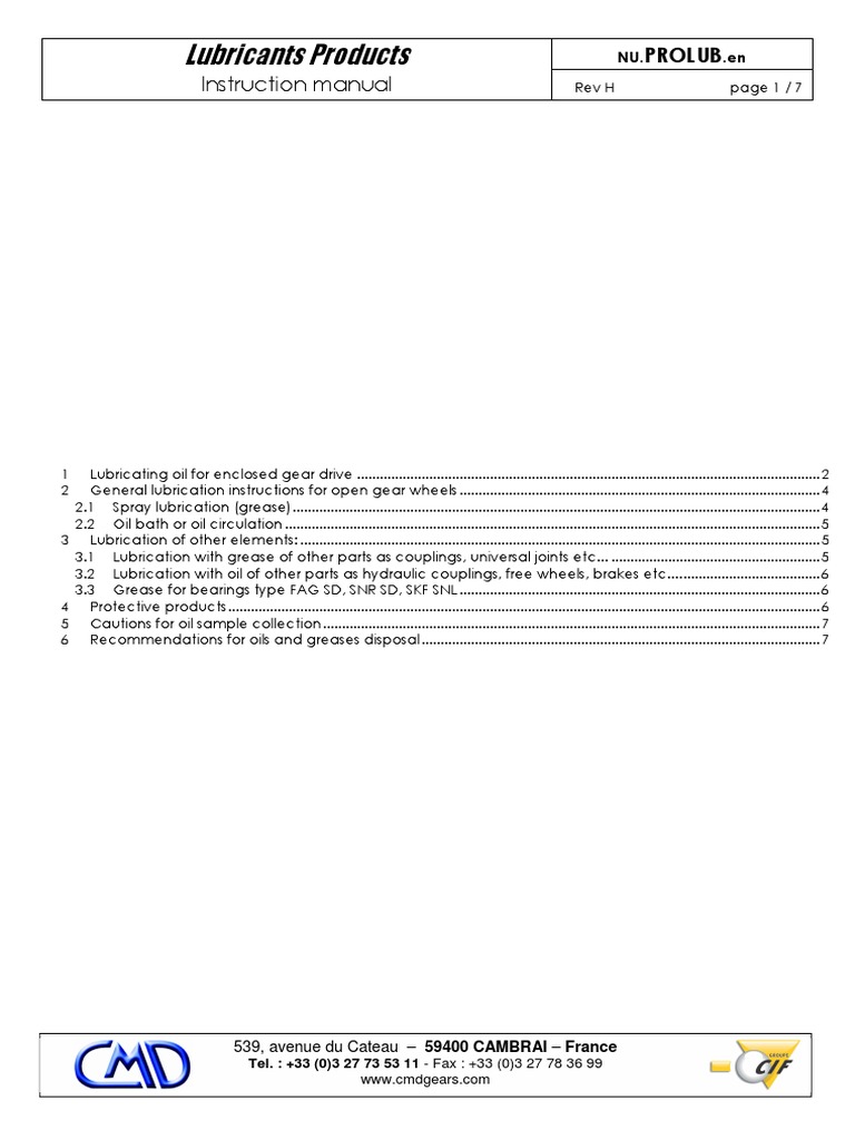 CMD Gear Lubricant Recommendations | PDF | Lubricant | Specification ...