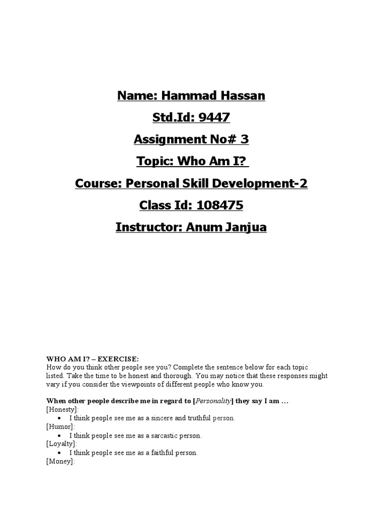 Assignment 3 Who Am I | PDF