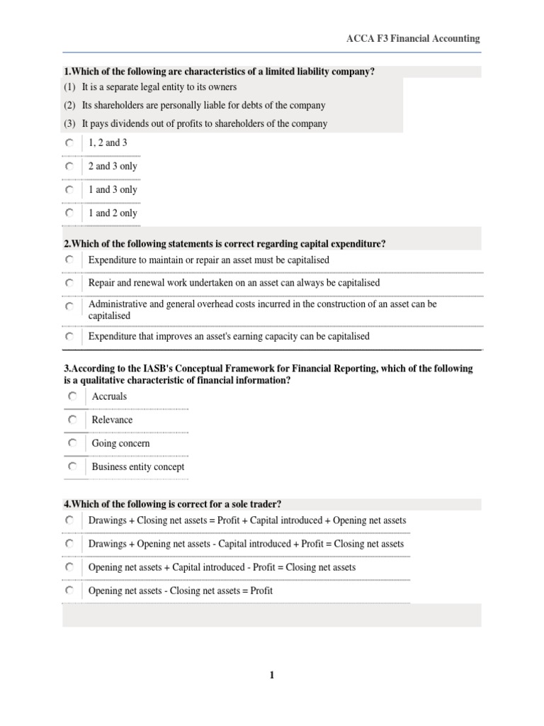 F3 Mock Exam Practice Test (3 Pairs 110 QS) Q - S | PDF | Debits And ...