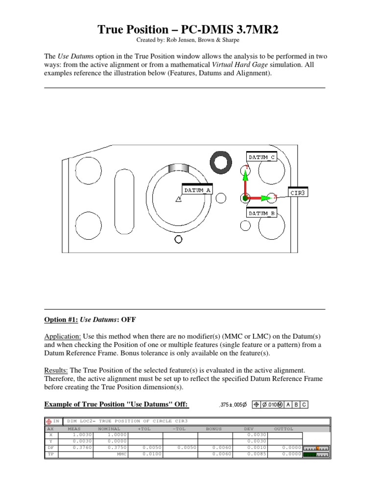 True Position Analysis In Pc Dmis 3 7mr2 Pdf Engineering Tolerance