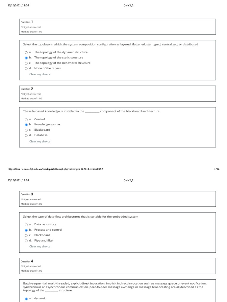 Not Yet Answered Marked Out of 1.00: Clear My Choice | PDF | Class ...