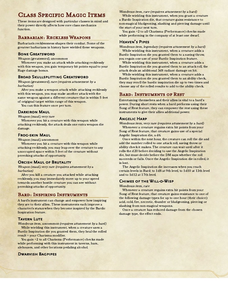 Class-Specific Magic Items Guide | PDF