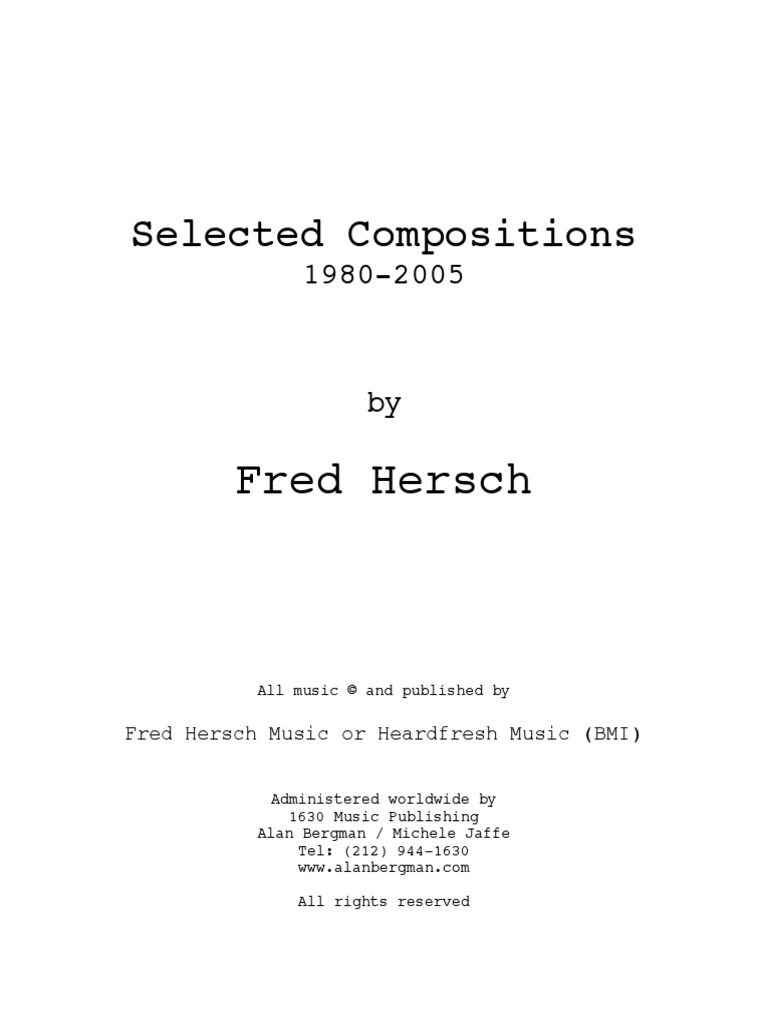 Fred Hersch Selected Compositions 1980-2005 | PDF | Songs | Double Bass