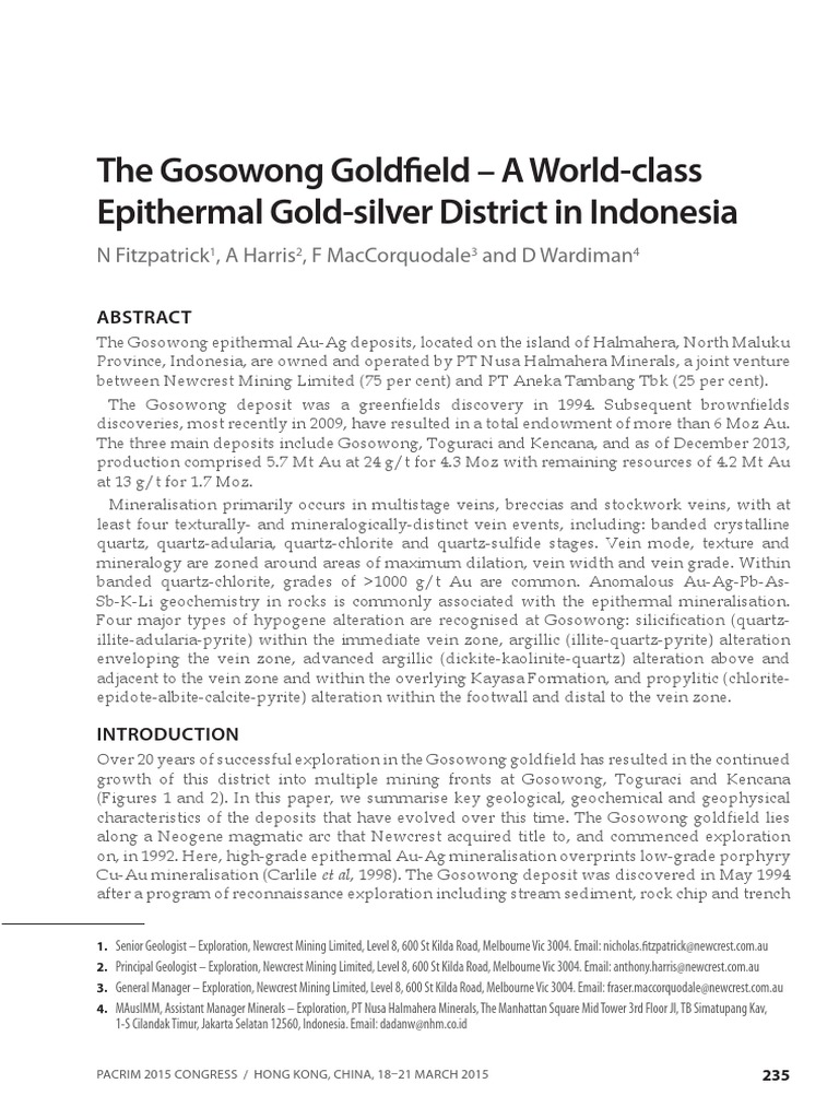 The Gosowong Goldfield - A World-Class Au-Ag District in Indonesia ...