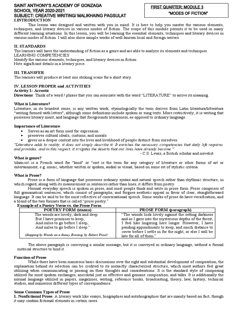 First Quarter Module 3 | PDF | Narration | Plot (Narrative)