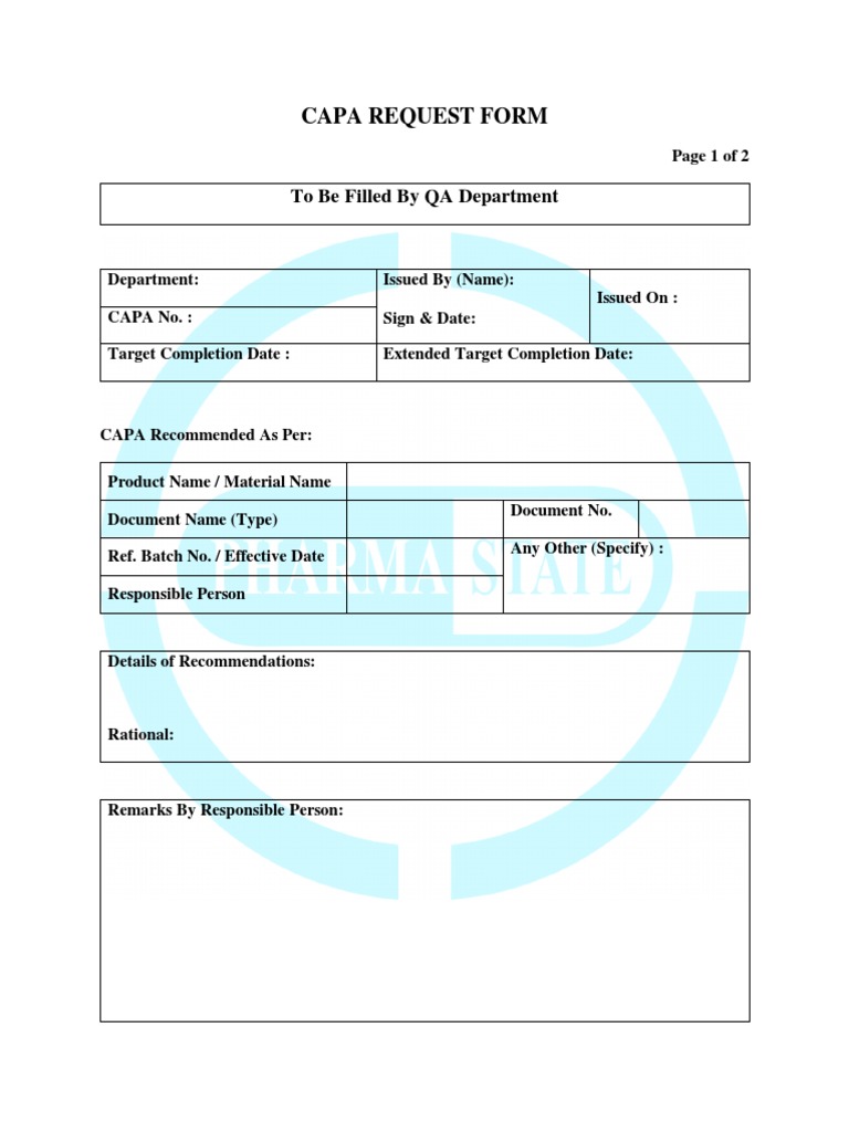CAPA Request Form 6 | PDF