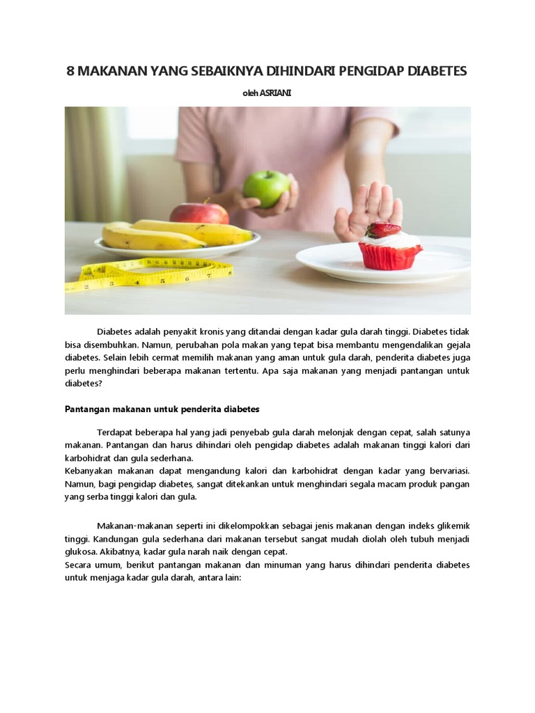 8 Makanan Yang Sebaiknya Dihindari Pengidap Diabetes | PDF