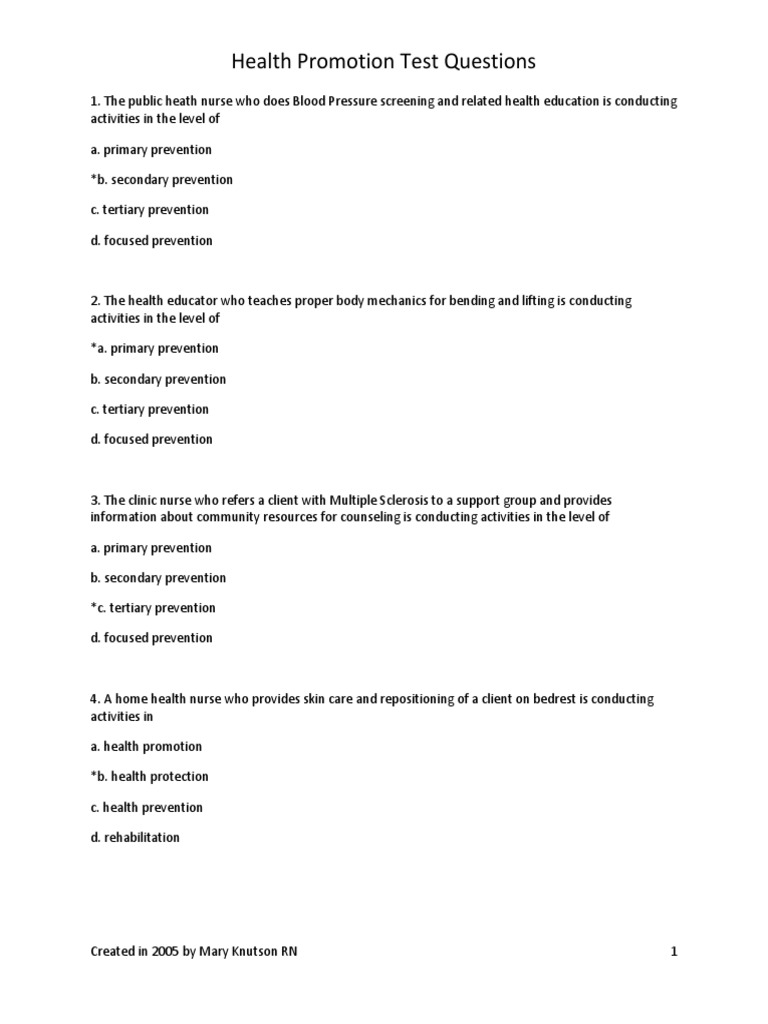 Health Promotion Exam Questions | PDF | Preventive Healthcare | Nursing