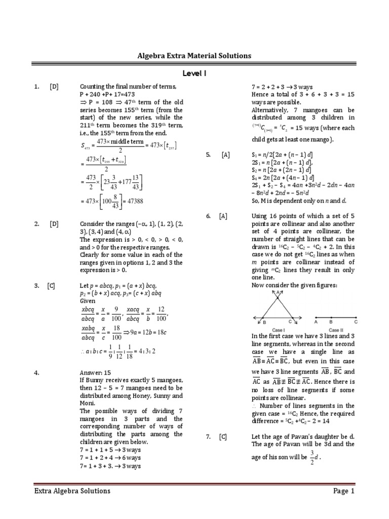 Algebra (Extra Practice Material) - Solutions | PDF | Logarithm | Numbers