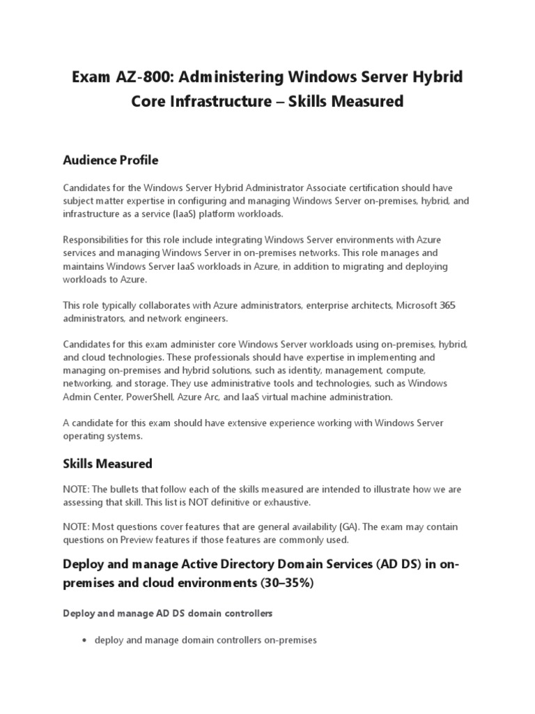 Exam Az 800 Administering Windows Server Hybrid Core Infrastructure ...