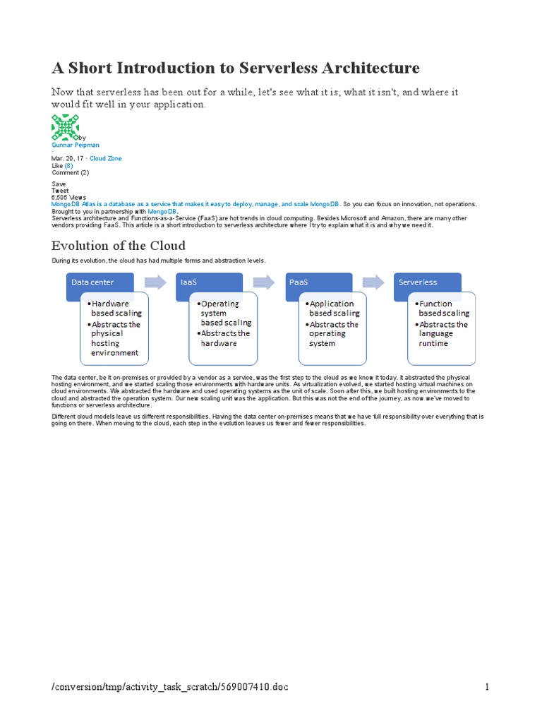 A Short Introduction To Serverless Architecture | Download Free PDF | Cloud Computing | Software