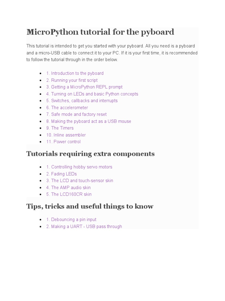 MicroPython Tutorial For The Pyboard | PDF