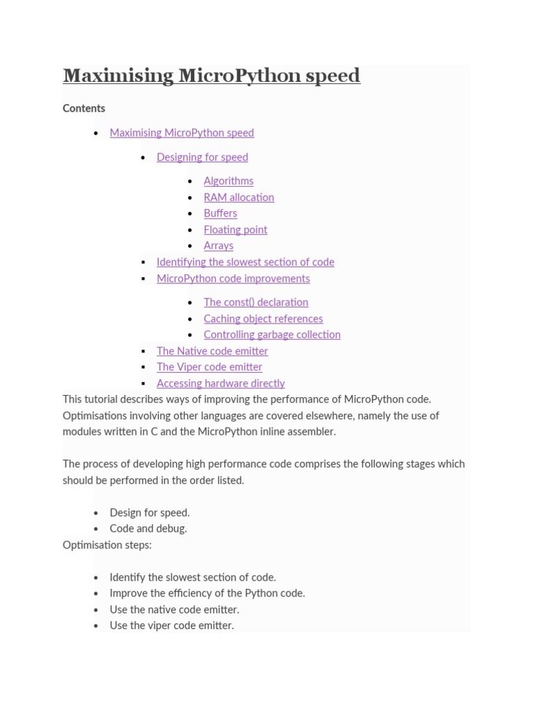 Maximising MicroPython Speed | PDF | Pointer (Computer Programming) | Integer (Computer Science)