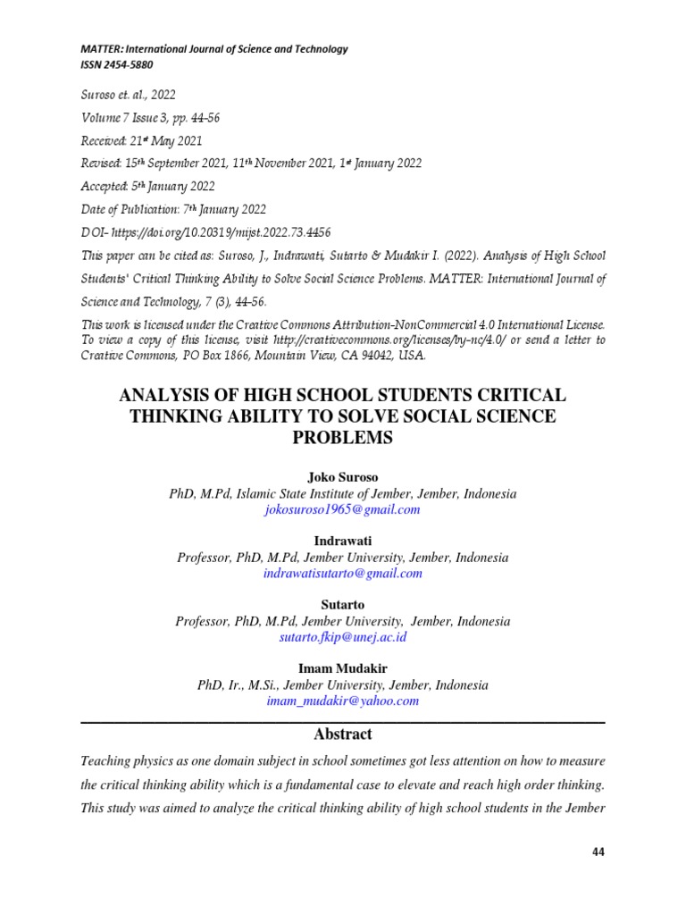 Critical Thinking in Social Science Education | PDF | Critical Thinking ...