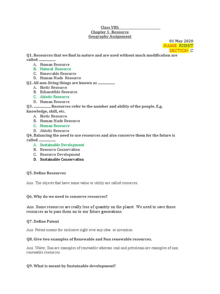 Class Viii Geo. Assignment | PDF