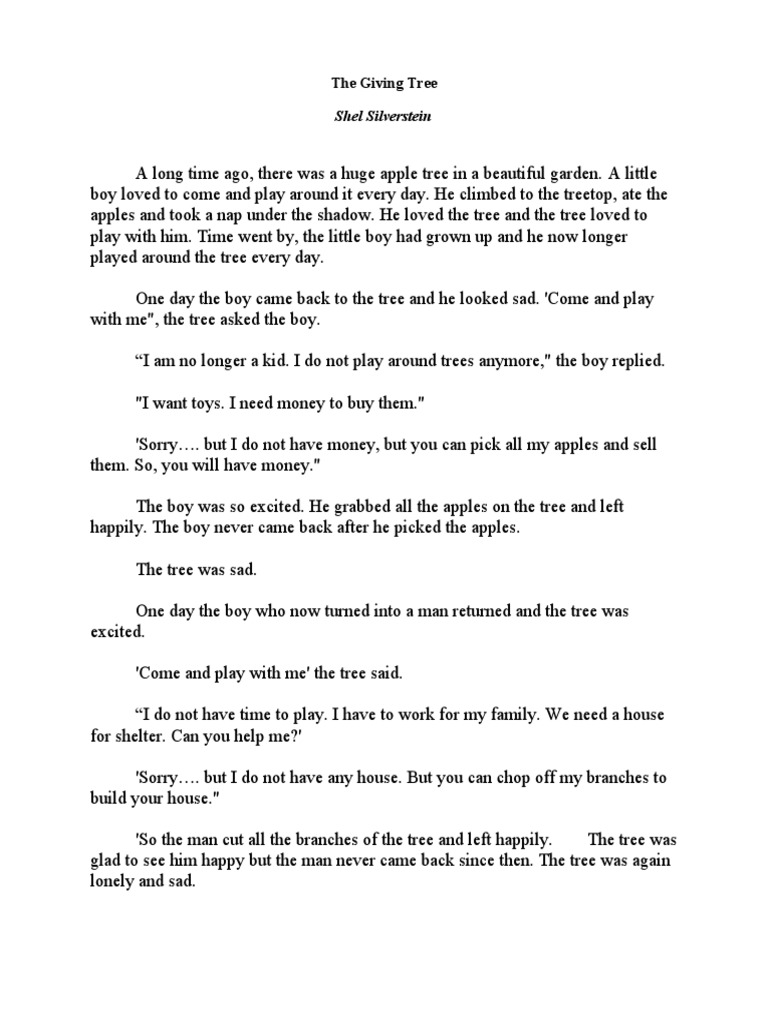 The Giving Tree (Summary) | PDF
