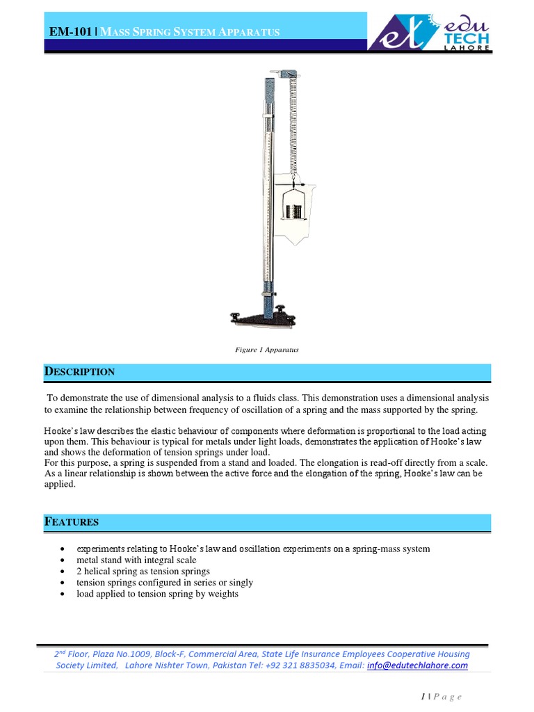 EM-101 Mass Spring System Apparatus | PDF | Teaching Methods & Materials