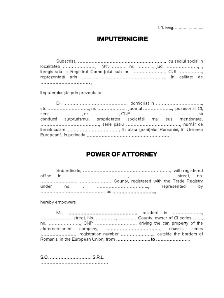 Imputernicire - Auto Iesire Din Tara | PDF