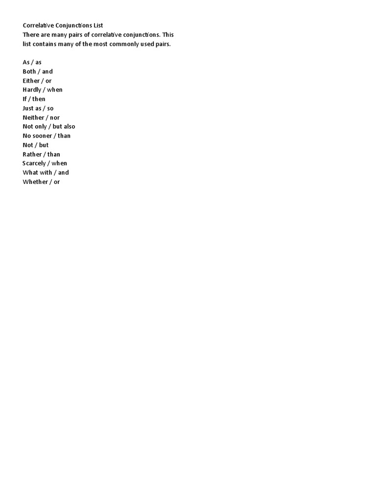 Correlative Conjunctions List | PDF
