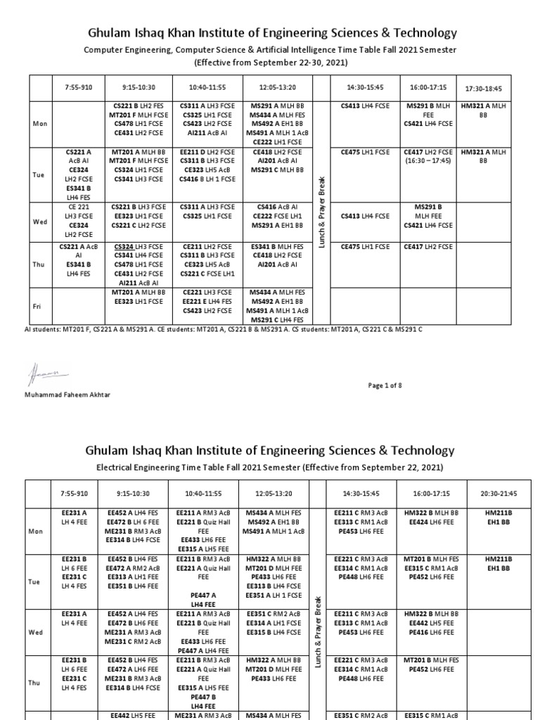 Fall 2021 Time Table - Revised 200 To 400 Level | PDF